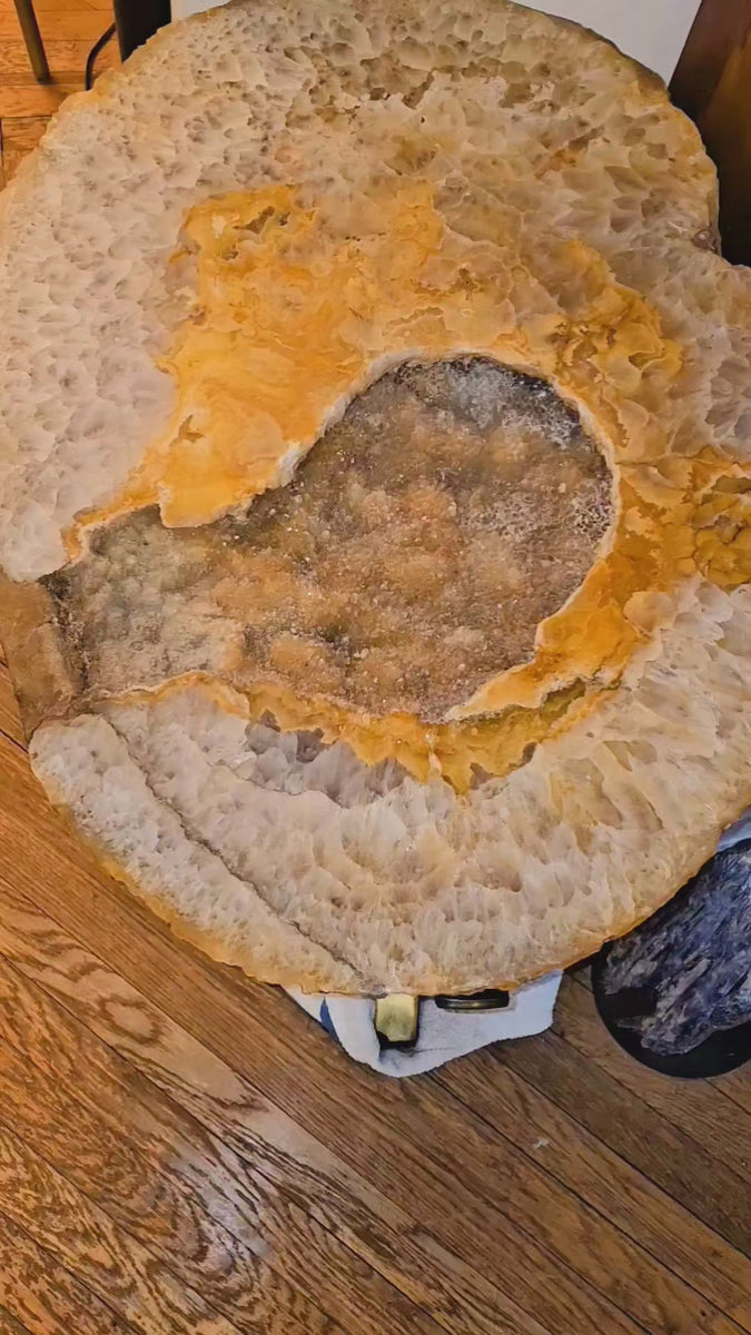 Giant End Cut Citrine Geode table with Custom base (40" x 20" x 20" ta ...