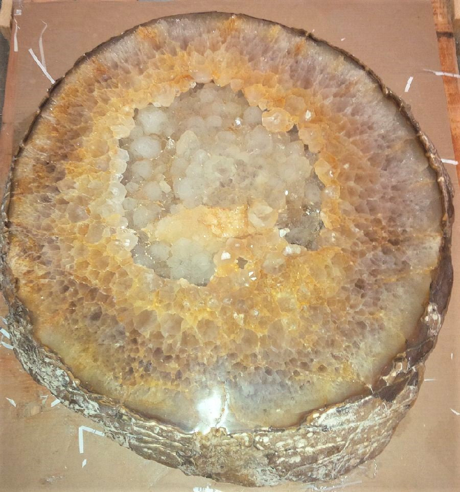 Giant Citrine Geode Table "Citrine Meteor Table" with custom brass bas ...