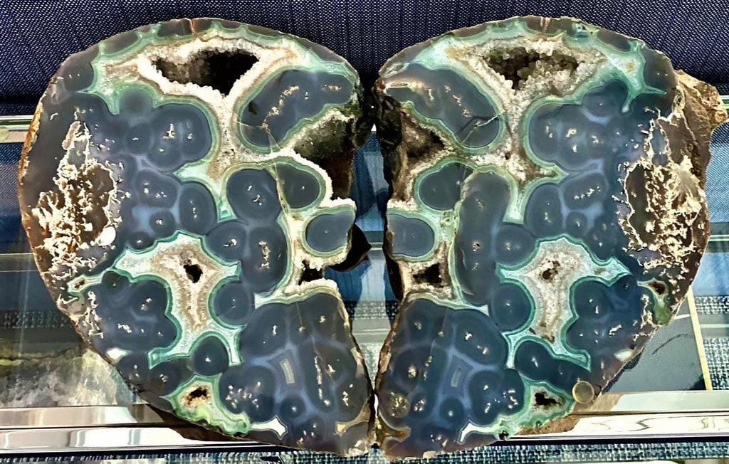 Split Uruguayan Blue Agate Geode Heart Set #4 {total width 23" x 15" t ...